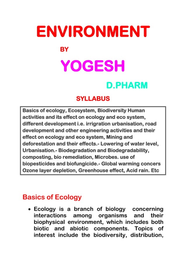 Environment complete unit-1 by Yogesh | PDF