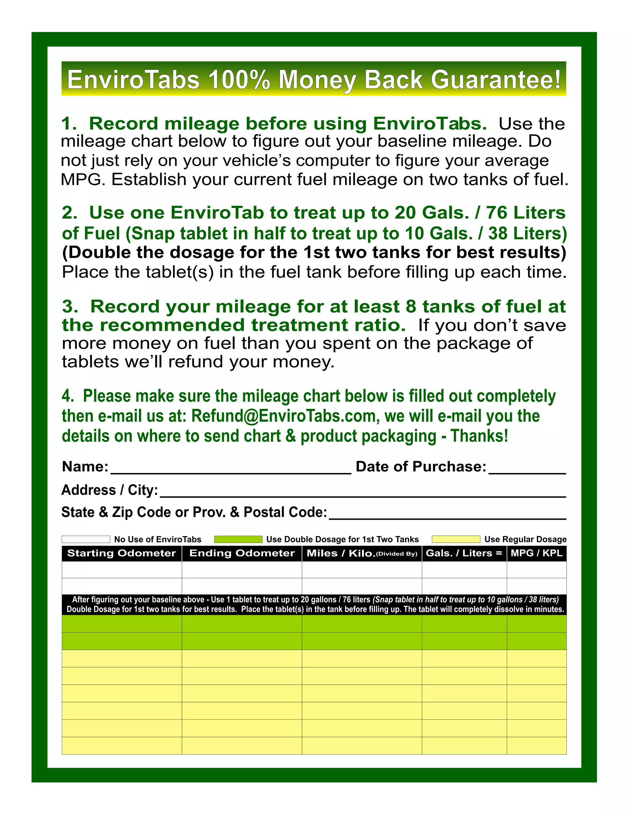 Enviro tabs money back guarantee | PDF