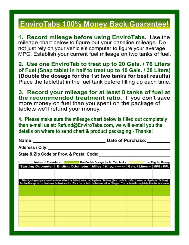 Enviro tabs money back guarantee | PDF