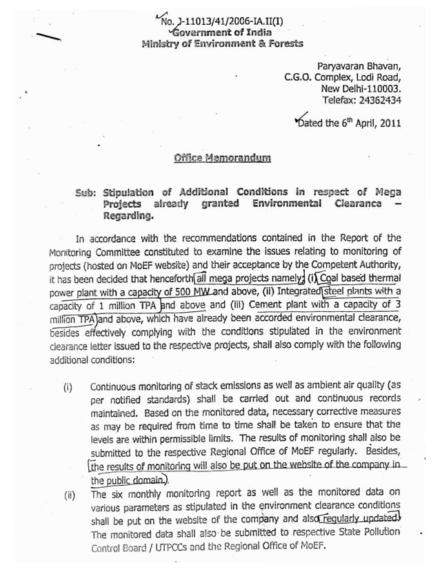 MOEF Notification on Online Data Reporting | PDF