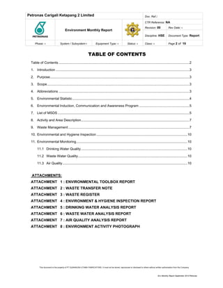 Env monthly report september 2014 for Petronas Bukit Tua | PDF
