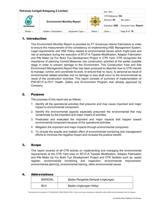 Env monthly report september 2014 for Petronas Bukit Tua | PDF