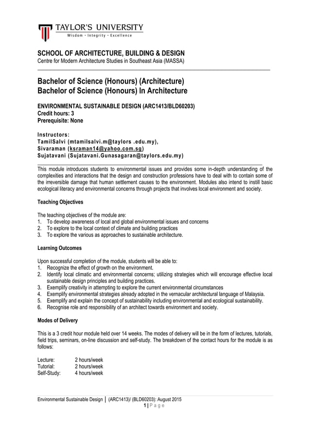 Env sus design (arc1413)(bld60203) module outline (final) | PDF ...