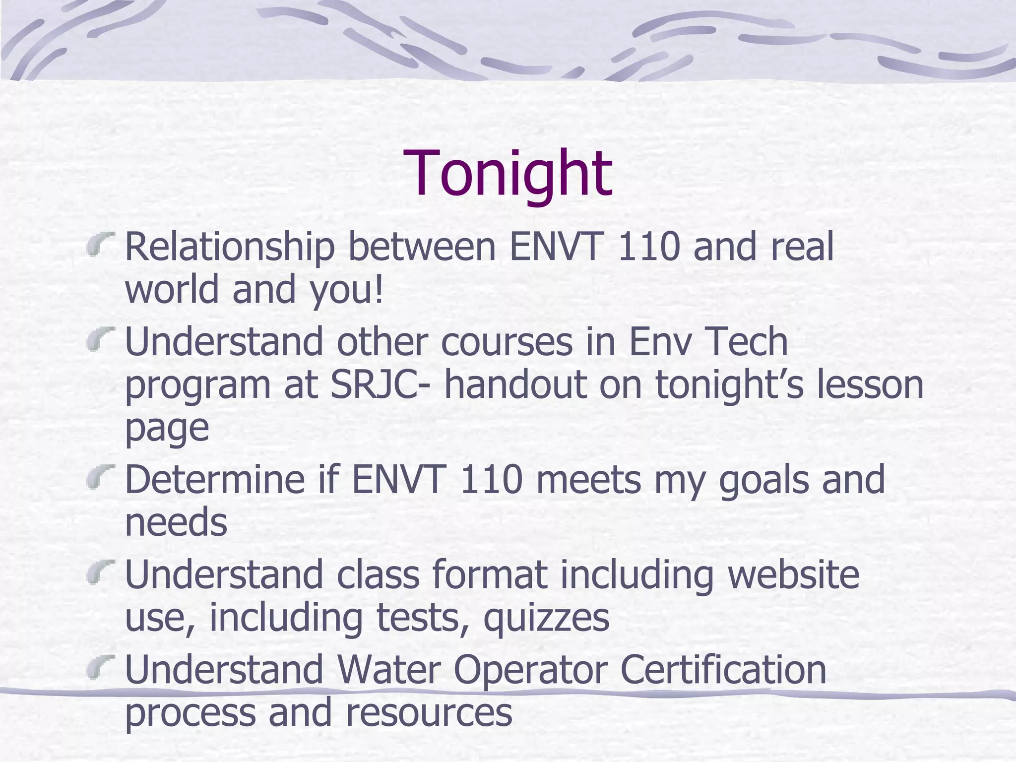Envt 110 water treatment plant operator intro | PPT