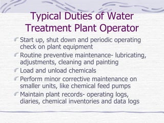 Envt 110 water treatment plant operator intro | PPT