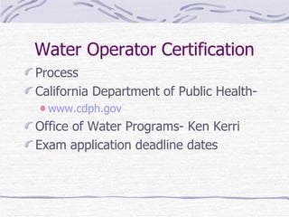 Envt 110 water treatment plant operator intro | PPT