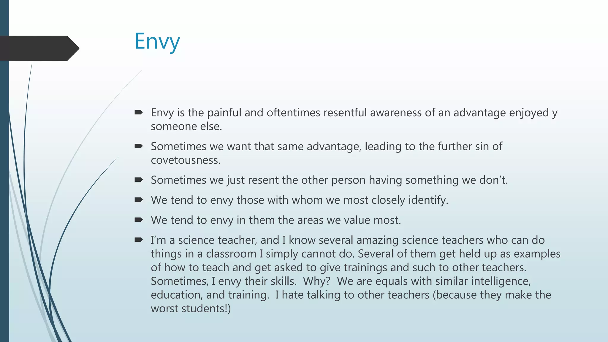 Envy jealousy and related sins | PPTX