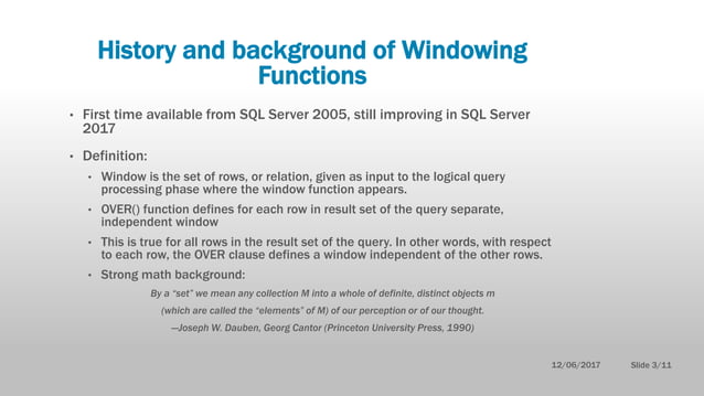 Windowing Functions Session For Slovak Sql Pass And Bi Ppt