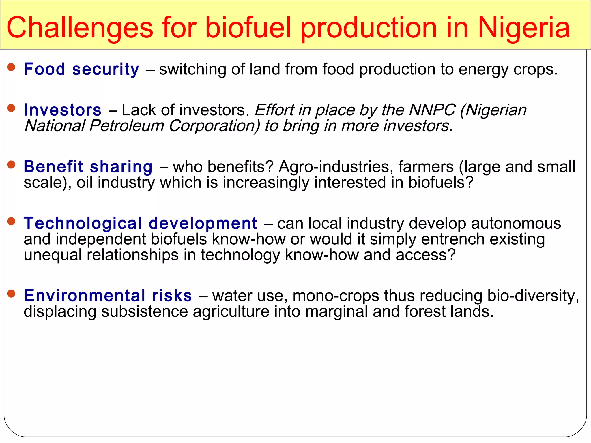 LIQUID BIOFUEL PRODUCTION IN NIGERIA: STATUS AND TOOLS FOR ...