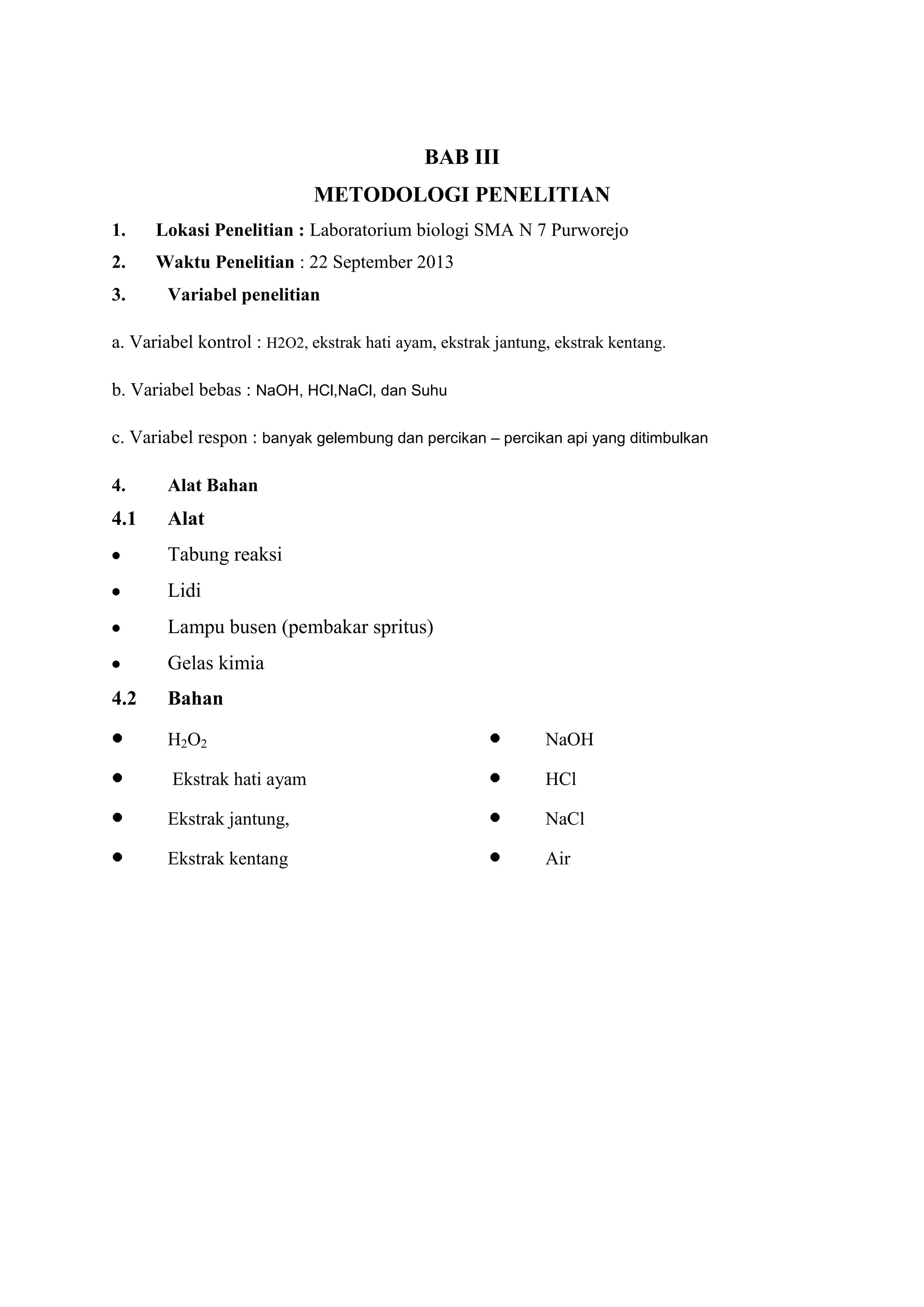 Laporan percobaan enzim katalase | DOCX