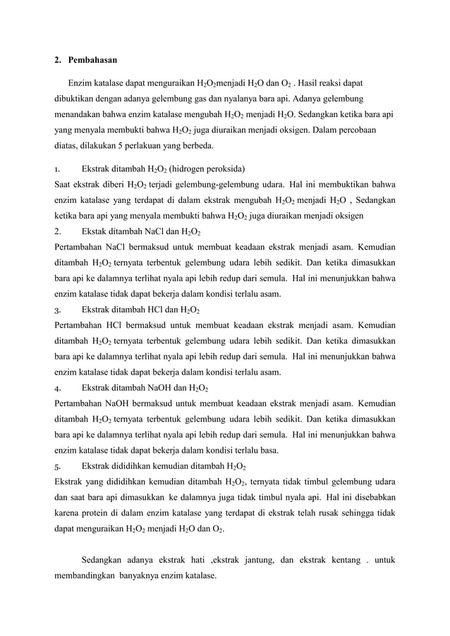 Laporan percobaan enzim katalase | DOCX