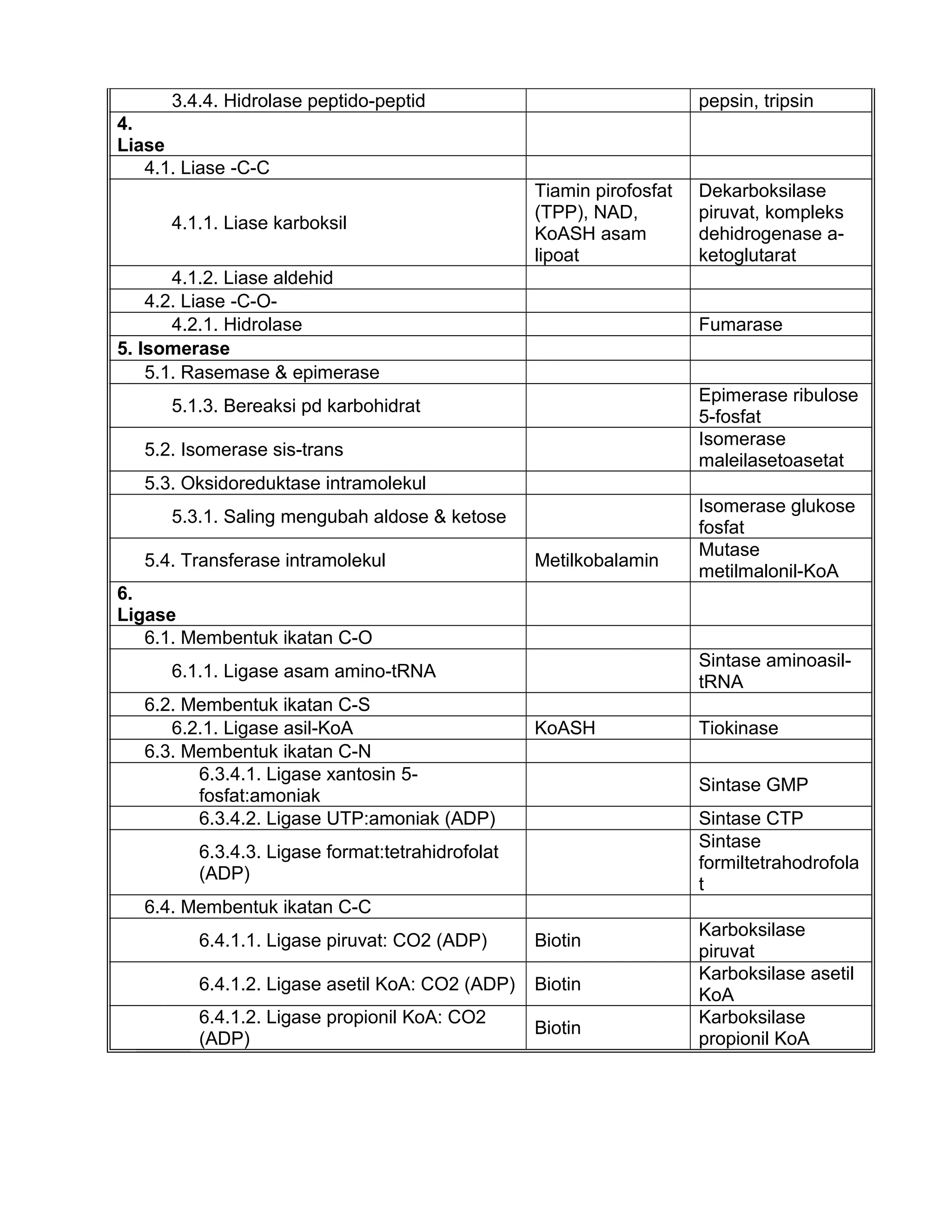 Enzim ,klasifikasi dan fungsi enzim | DOC