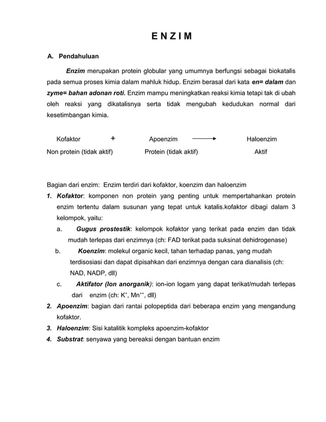 Enzim ,klasifikasi dan fungsi enzim | DOC