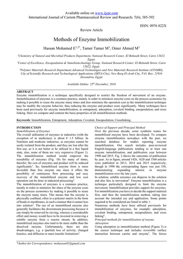 Enzyme immobilization | PDF | Biotech and Biomedical Industry | Industries