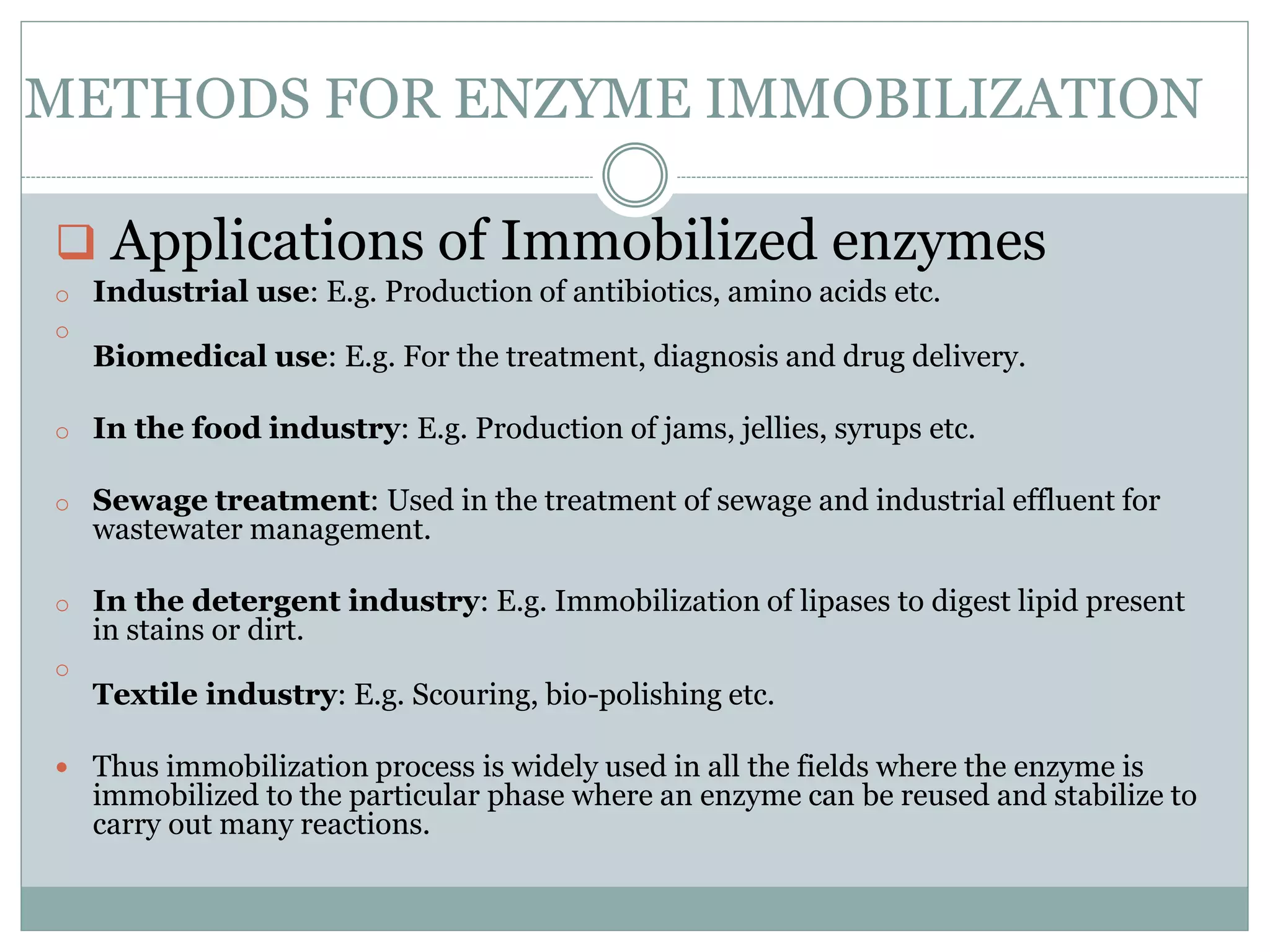 Immobilized Enzymes, Immobilization Techniques, Examples - Biochemical | PPTX