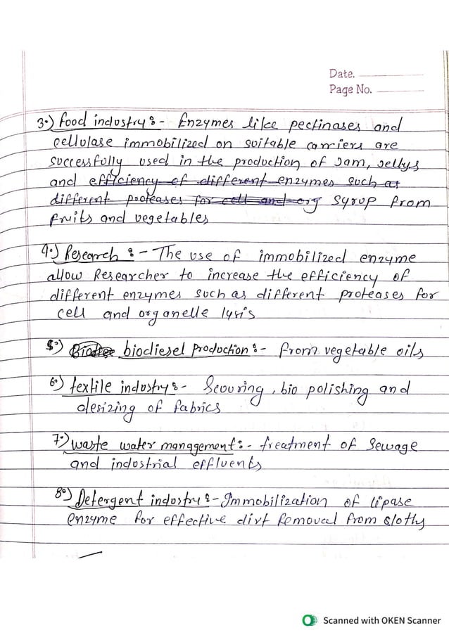 enzyme immobilization biotechnology 6th semester handwriting notes.pdf