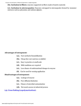 Enzyme immobilization method & application easybiologyclass | PDF