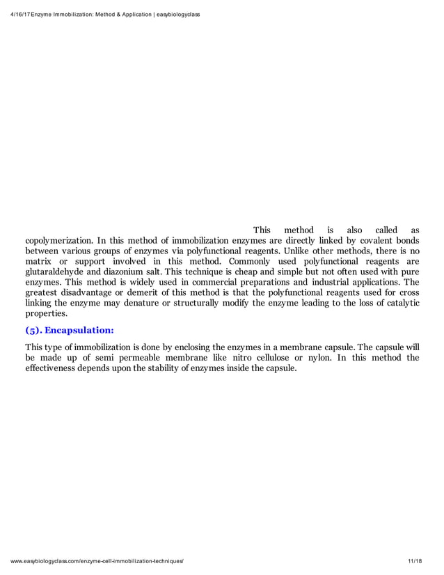 Enzyme immobilization method & application easybiologyclass | PDF