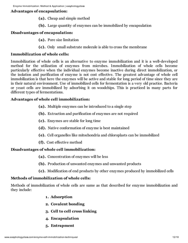 Enzyme immobilization method & application easybiologyclass | PDF