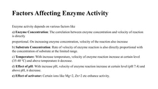 Enzyme kinetics, factors and mechanism of enzyme activity | PDF