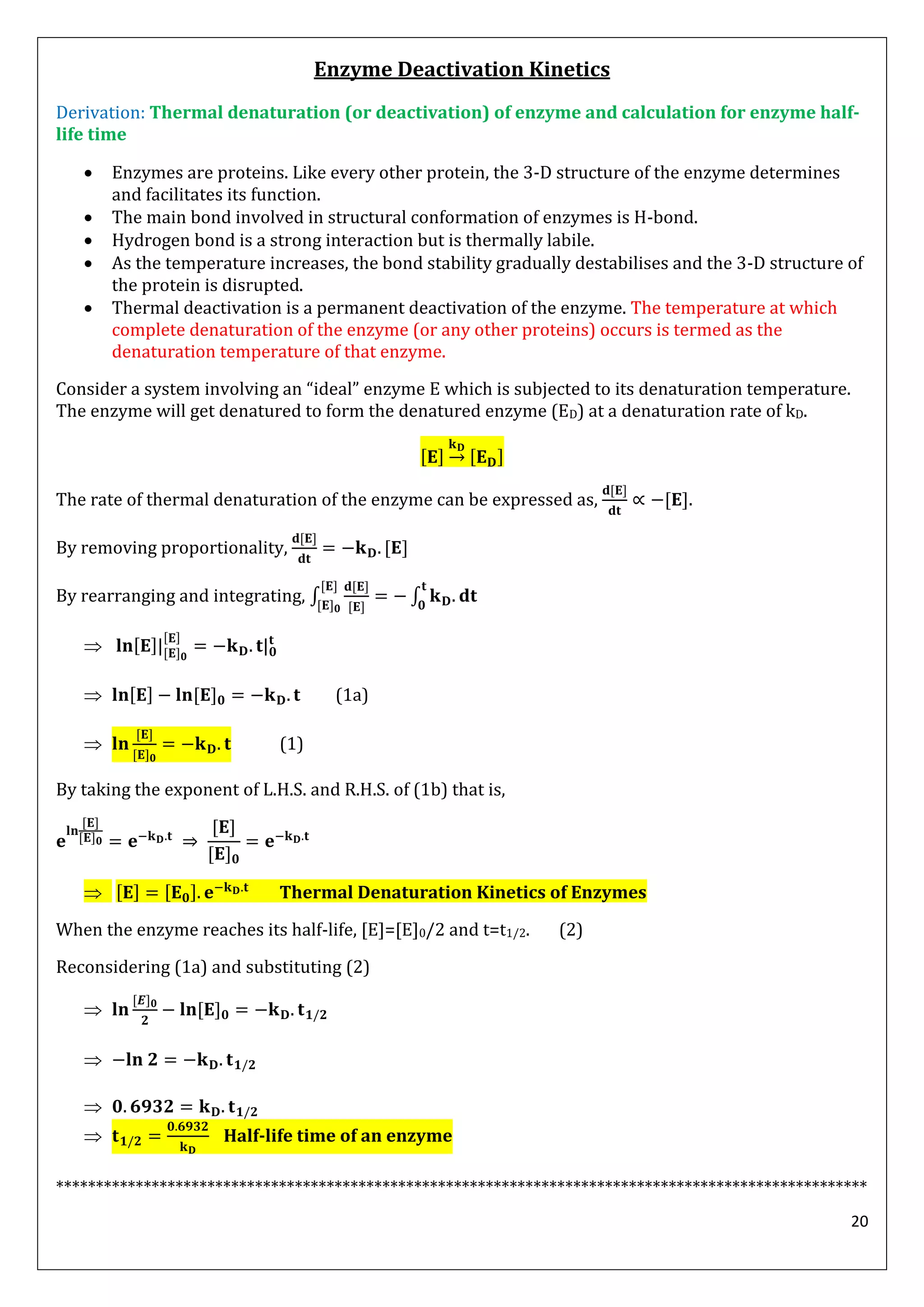 Derivations of ENZYME KINETICS (Part 1 - simplified and detailed) | PDF