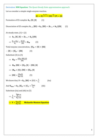 Derivations of ENZYME KINETICS (Part 1 - simplified and detailed) | PDF