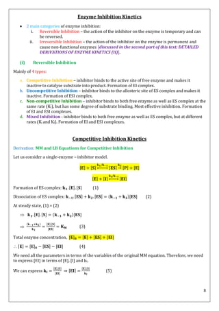 Derivations of ENZYME KINETICS (Part 1 - simplified and detailed) | PDF
