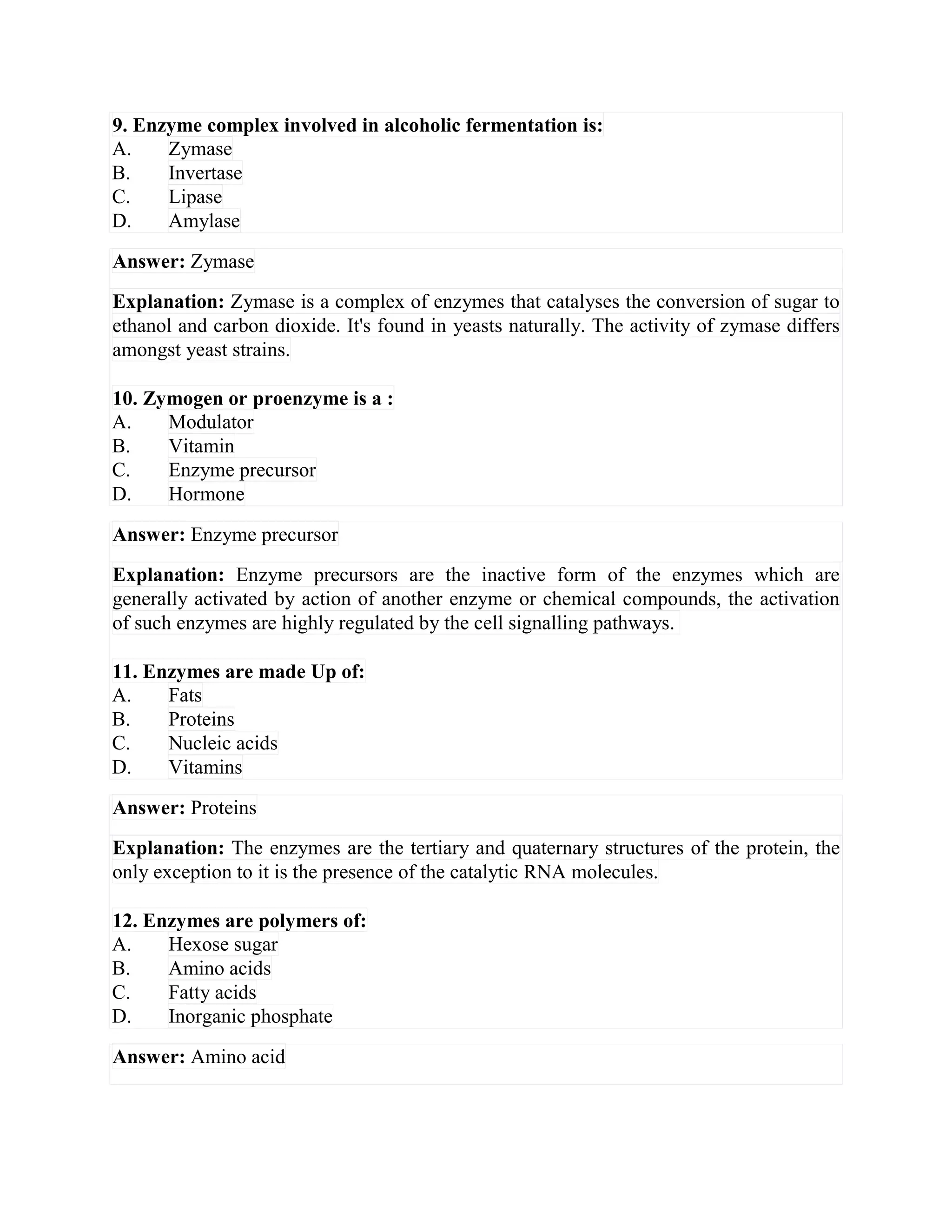 enzyme mcqs.docx | Chemistry | Science