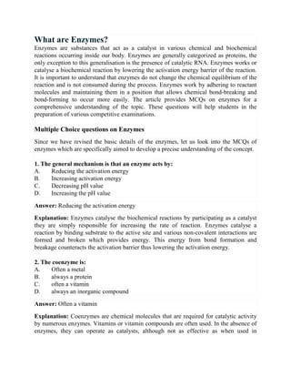 enzyme mcqs.docx | Chemistry | Science