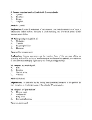 enzyme mcqs.docx | Chemistry | Science