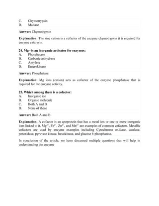 enzyme mcqs.docx | Chemistry | Science