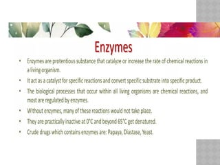 ENZYMES- Identification Test, Uses, Drugs of Enzymes | PPTX