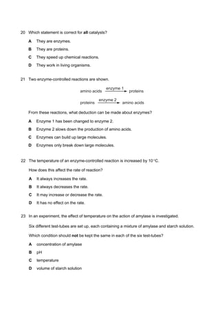 CHAPTER 5 ENZYMES CLASSIFIED PAPER TWO FOR IGCSE STUDENTS | PDF