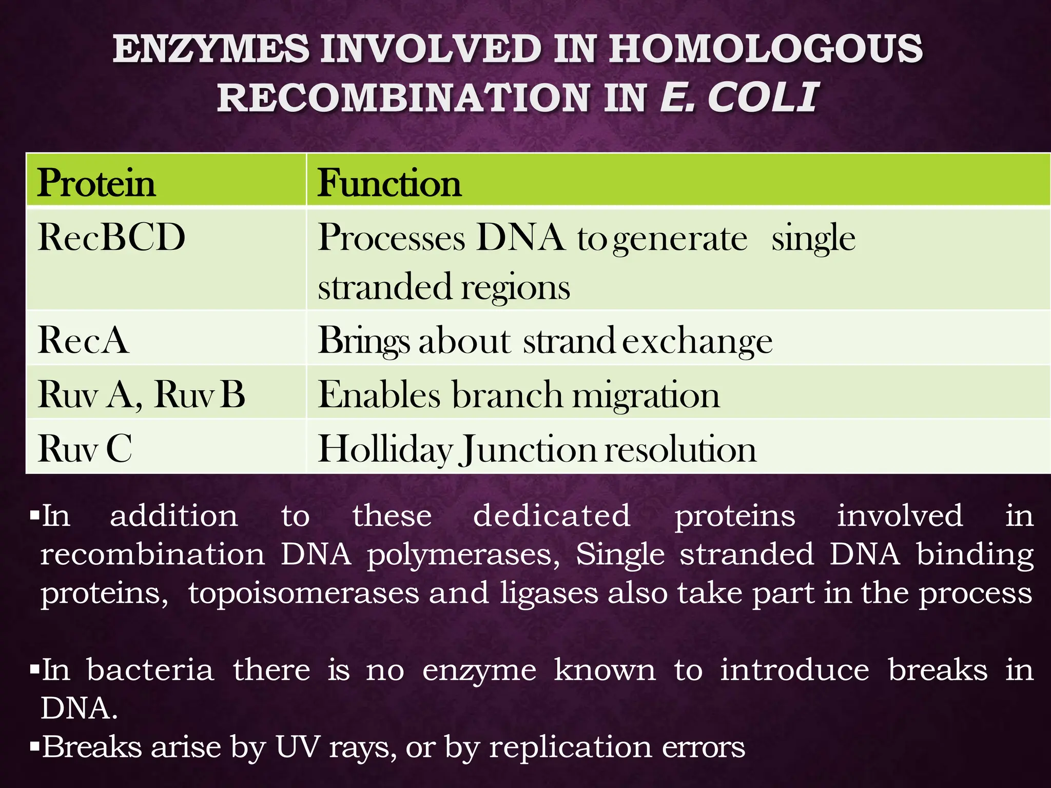 Enzymes involved in homologous recombination.pdf