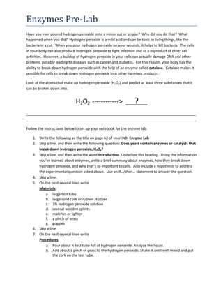 Enzymes pre lab | DOCX