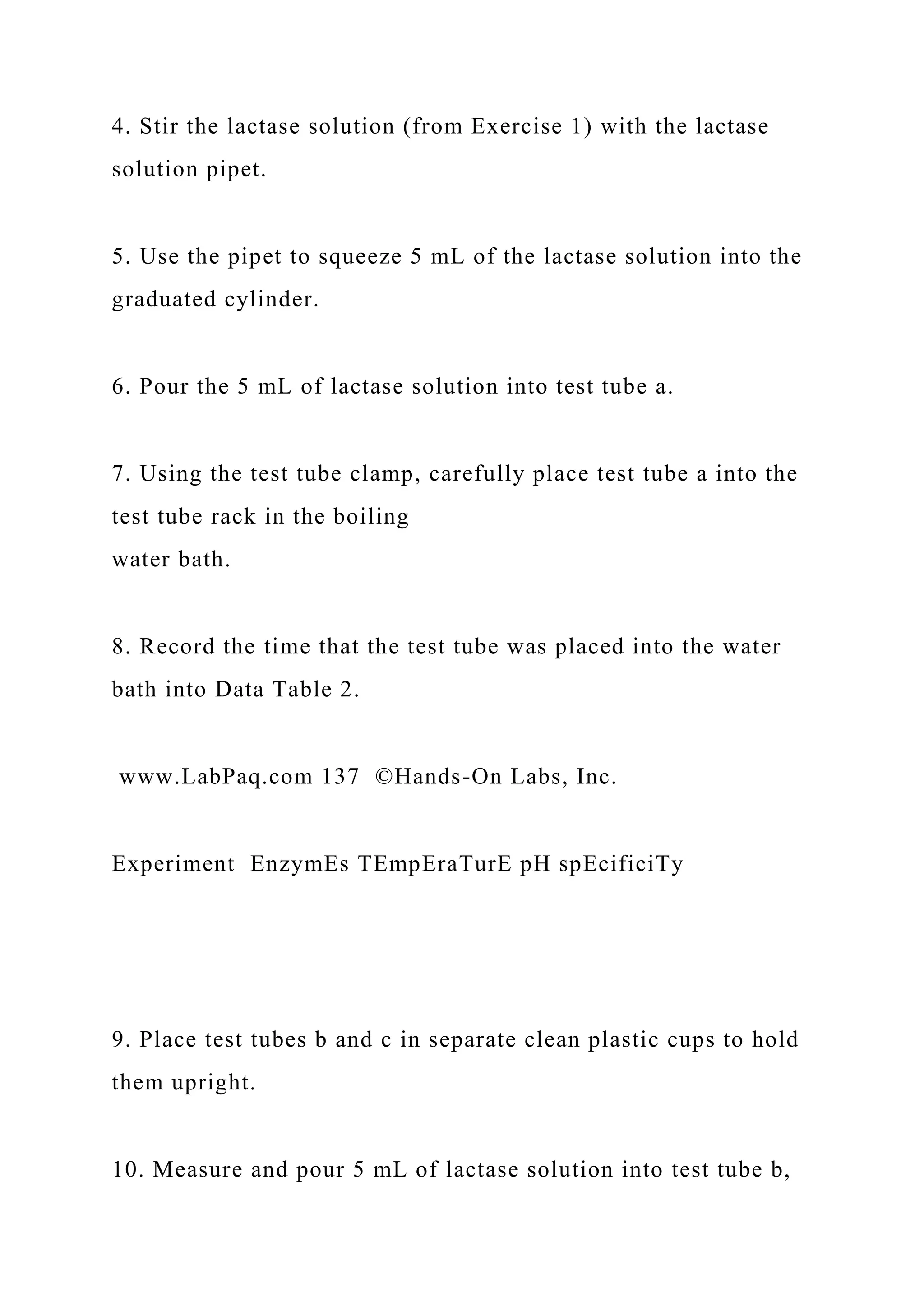 Enzymes Temperature, pH, andSpecificityHands-on labs, in.docx