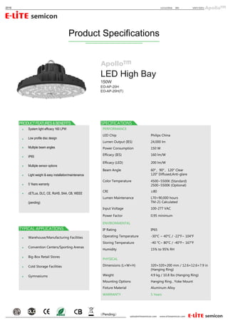 Apollo 150W LED High Bay in Elite Semiconductor | PDF