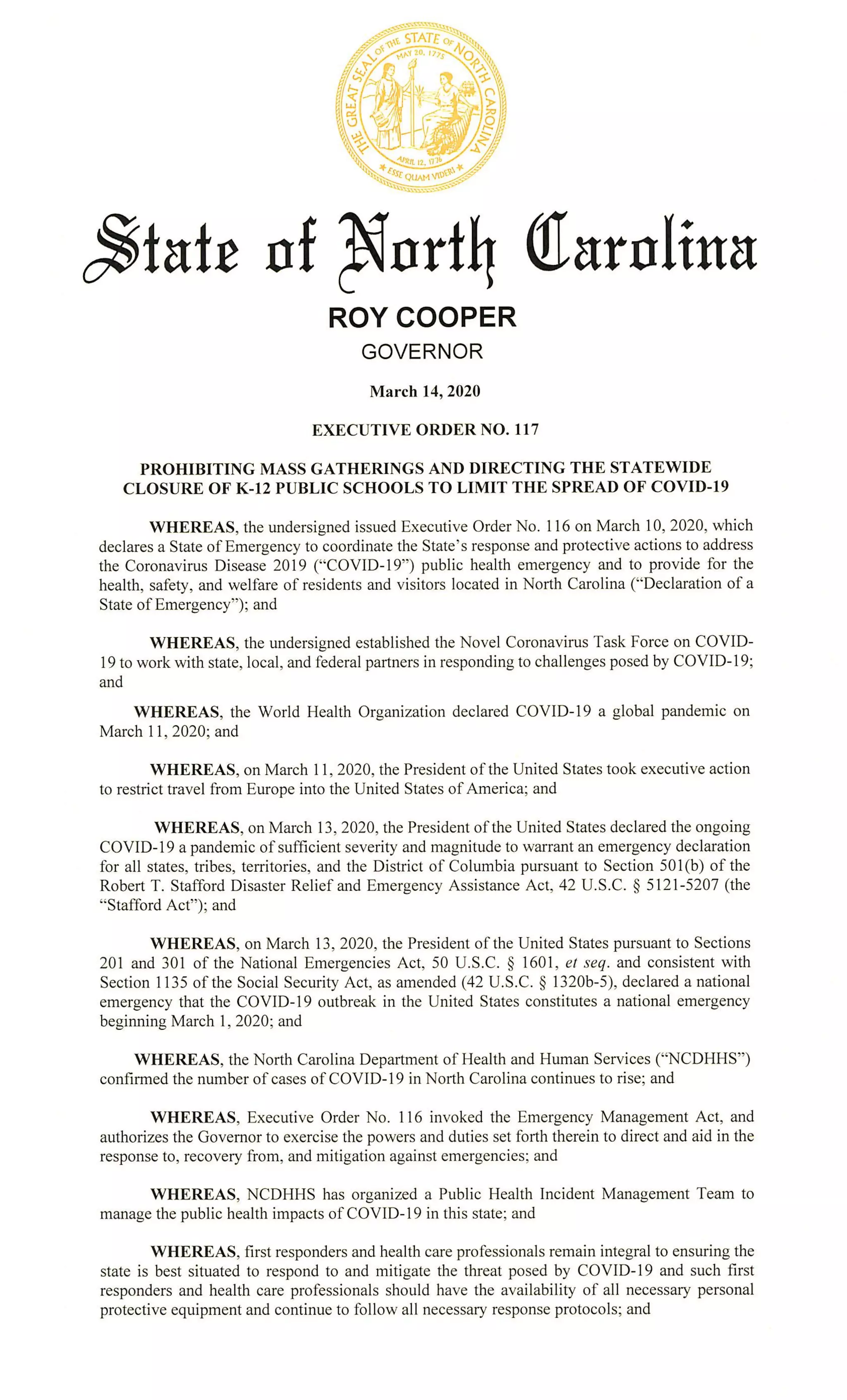 Governor's executive order closing state schools | PDF