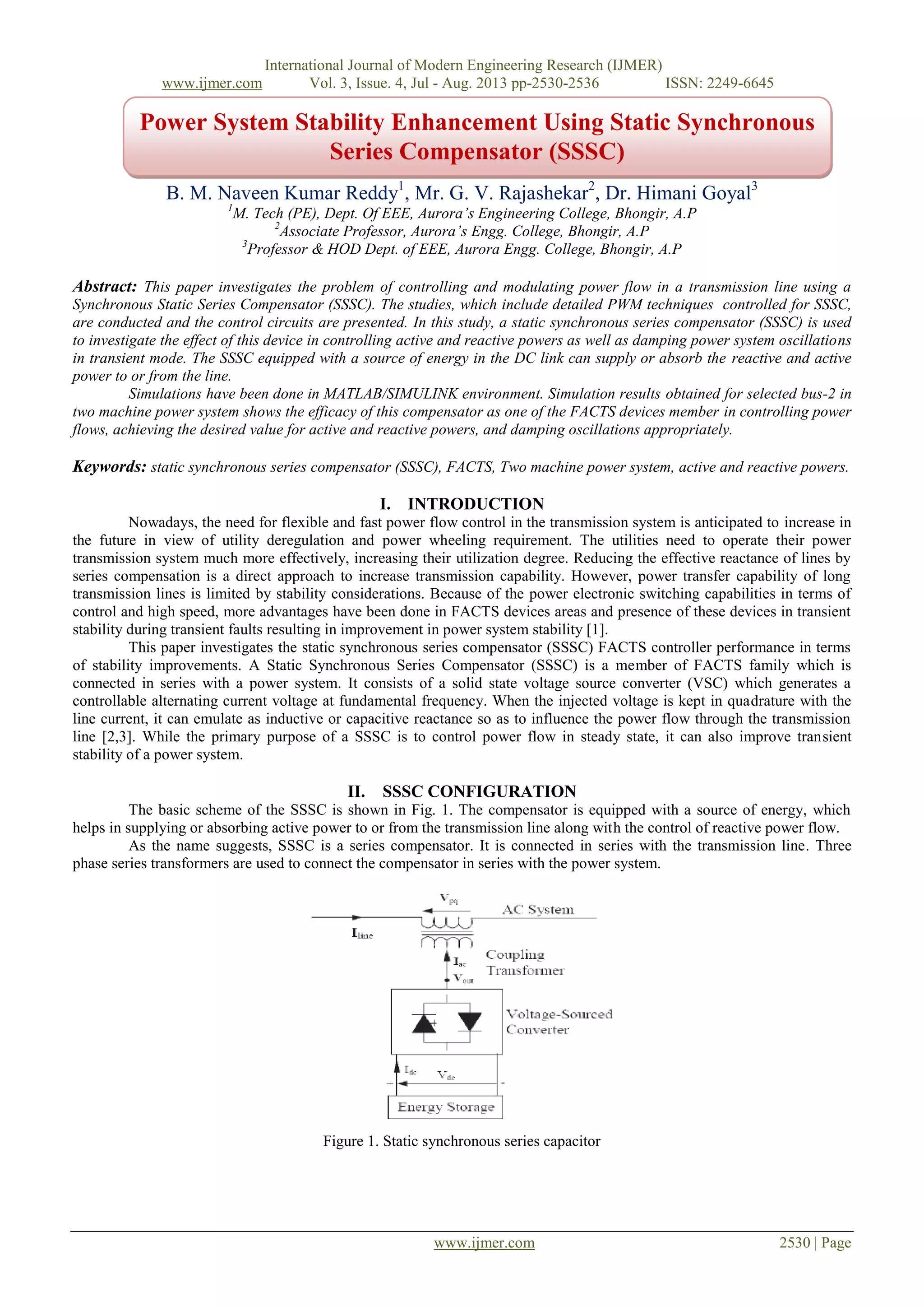 Power System Stability Enhancement Using Static Synchronous Series Compensator (SSSC) | PDF
