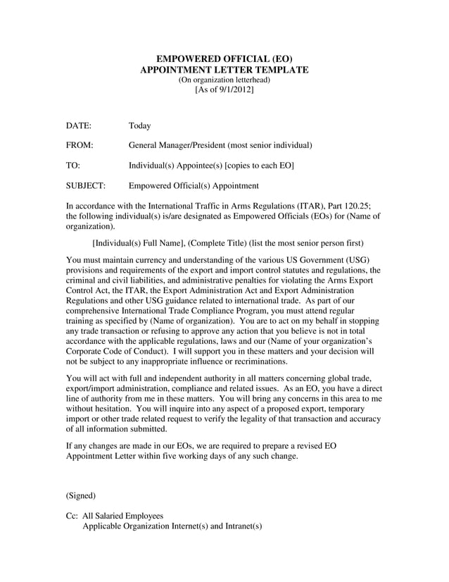 Empowered Official Appointment and Designation Letter Templates | PDF ...