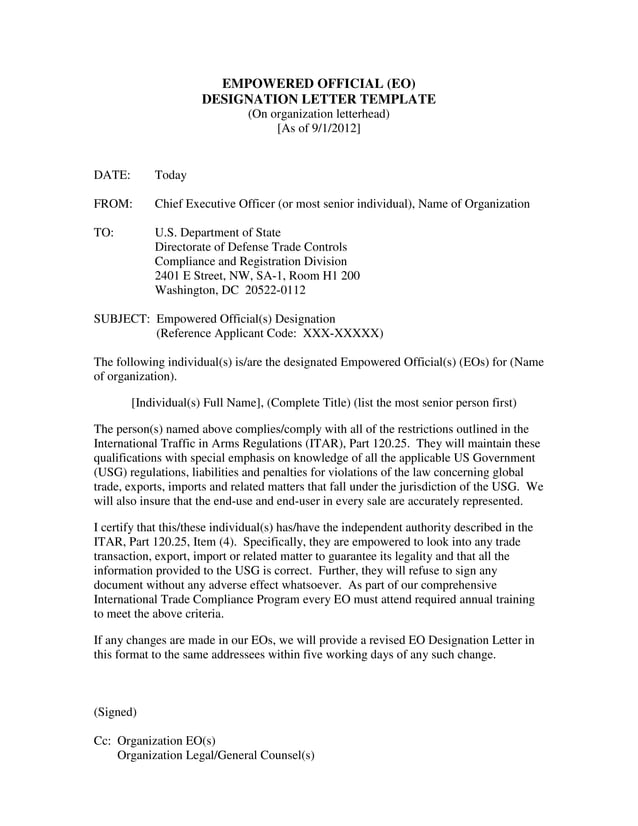 Empowered Official Appointment and Designation Letter Templates | PDF ...