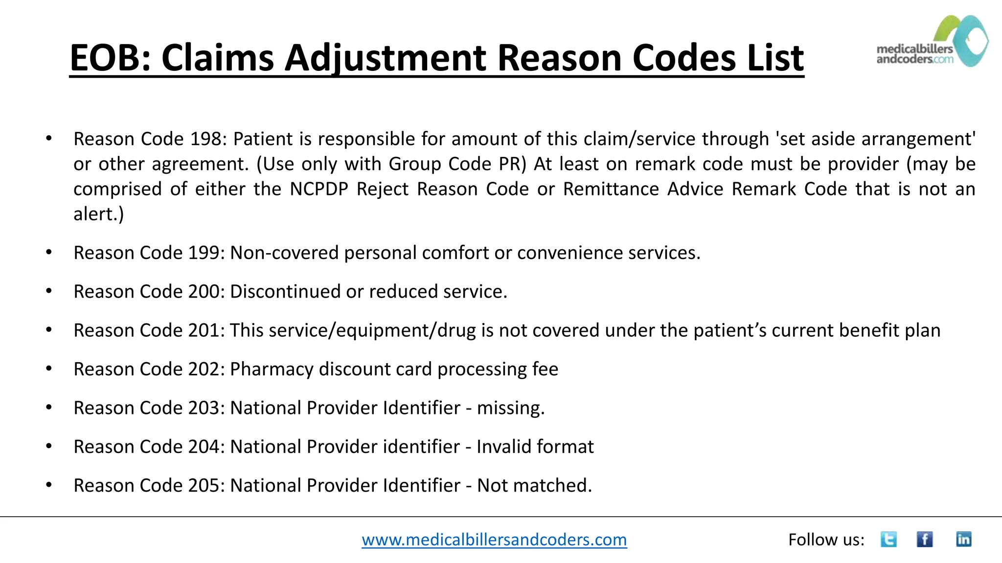 Eob Claims Adjustment Reason Codes List Pptx Health Insurance Insurance