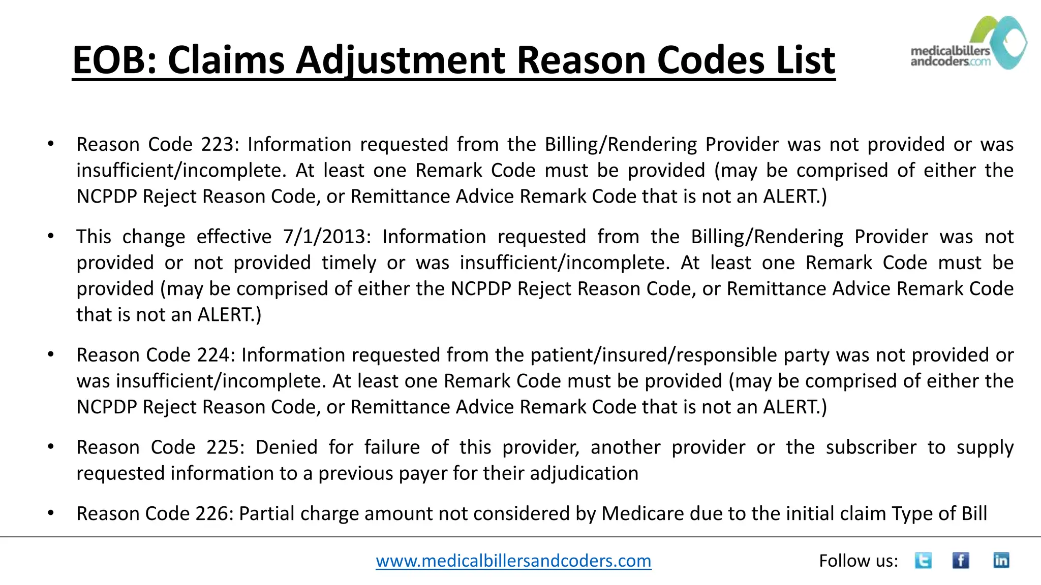 Eob Claims Adjustment Reason Codes List Pptx Health Insurance Insurance