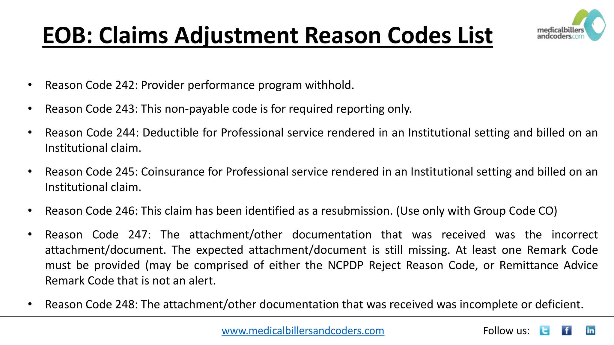 Eob Claims Adjustment Reason Codes List Pptx Health Insurance Insurance