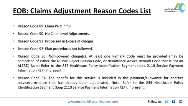 EOB- Claims Adjustment Reason Codes List.pptx | Health Insurance ...
