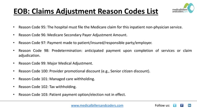 EOB- Claims Adjustment Reason Codes List.pptx | Health Insurance ...