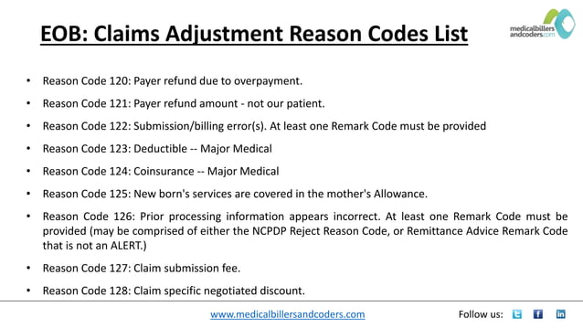 EOB- Claims Adjustment Reason Codes List.pptx | Health Insurance ...