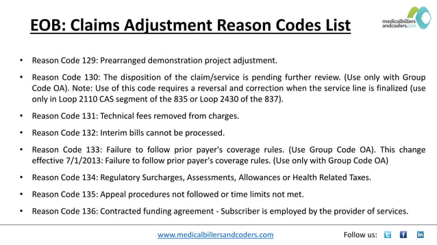 EOB- Claims Adjustment Reason Codes List.pptx | Health Insurance ...