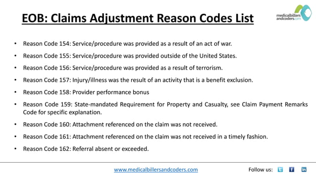 EOB- Claims Adjustment Reason Codes List.pptx | Health Insurance ...