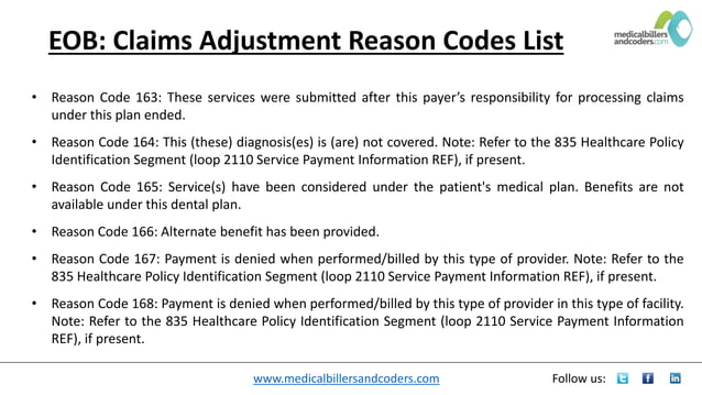 EOB- Claims Adjustment Reason Codes List.pptx | Health Insurance ...